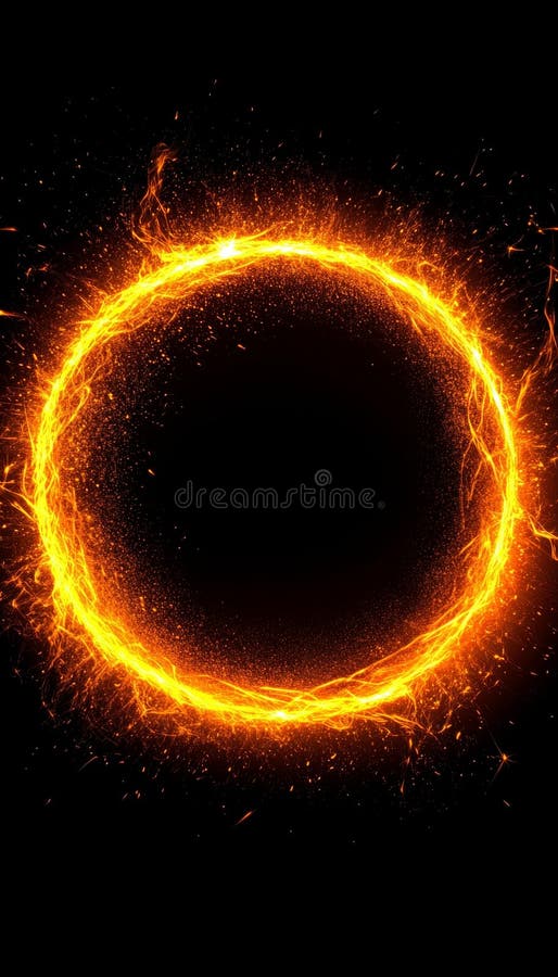 Glowing Yellow Light Circle Frame with Sparkles and Grey Particles on ...