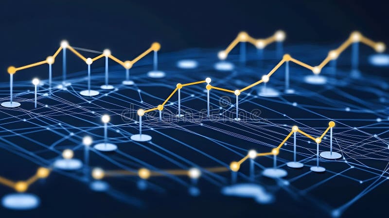 Glowing Yellow Line Graphs on a Blue Network Grid Visualization Stock ...