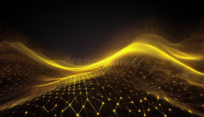 Glowing Yellow Lines and Dots Create Digital Mesh Structure, Forming ...