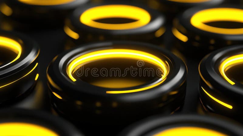 Glowing Yellow Rings on Dark Background Stock Illustration ...