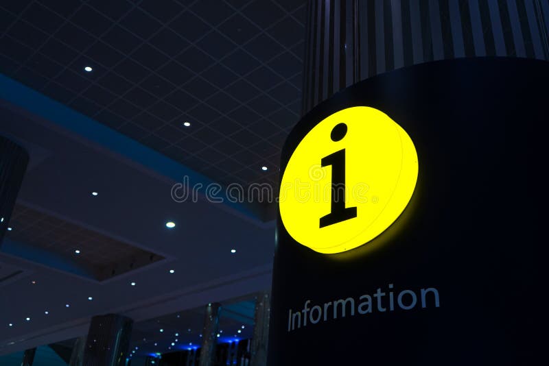 Glowing Yellow Sign Information Desk. Reference Information Stock Photo ...