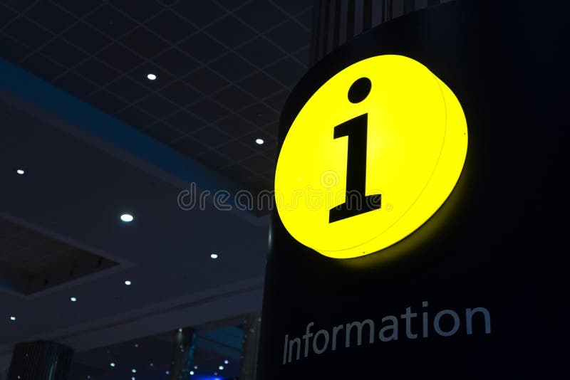 Glowing Yellow Sign Information Desk. Reference Information Stock Photo ...