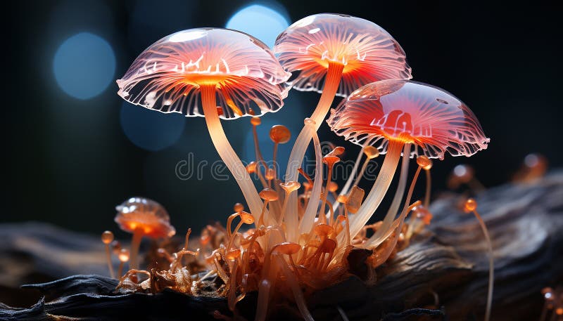 Glowing Yellow Toadstool, a Dangerous Beauty in Nature Darkness ...
