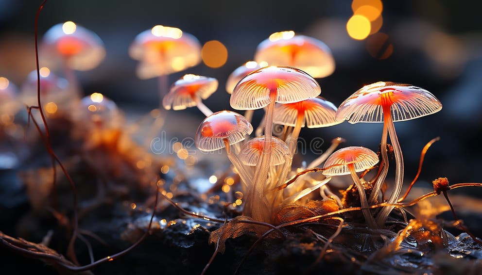 Glowing Yellow Toadstool Growth in Dark Forest, Dangerous and Poisonous ...