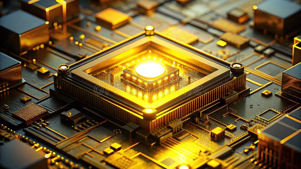 A Glowing Yellow Virtual Technology Module Futuristic Illustration of ...