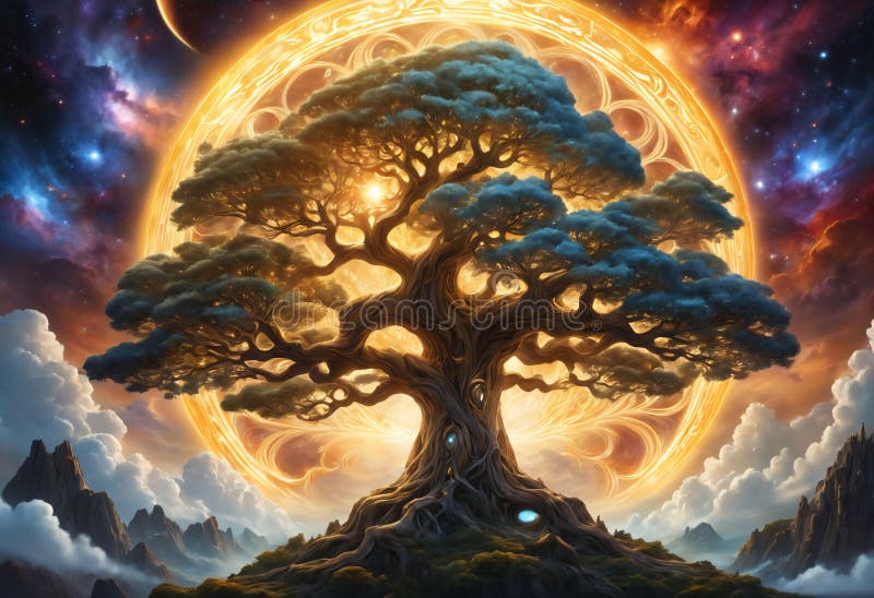 Glowing Yggdrasil Tree. Generative AI Stock Illustration - Illustration ...