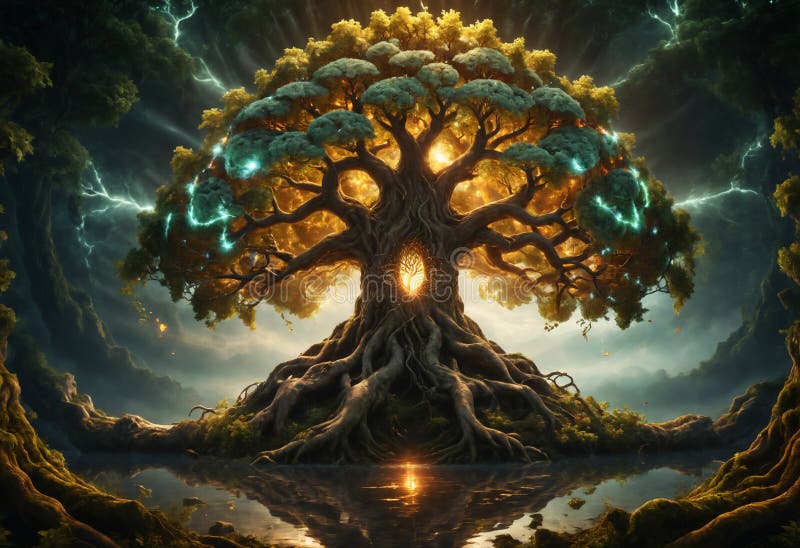 Yggdrasil the Glowing Tree of Life. Olorful Sacred World Tree of Norse ...
