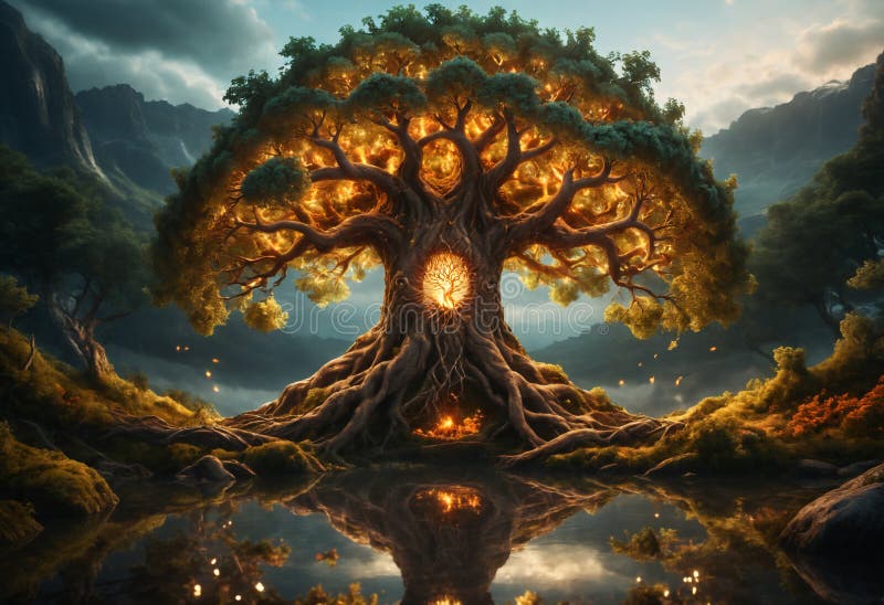 Yggdrasil the Glowing Tree of Life. Olorful Sacred World Tree of Norse ...