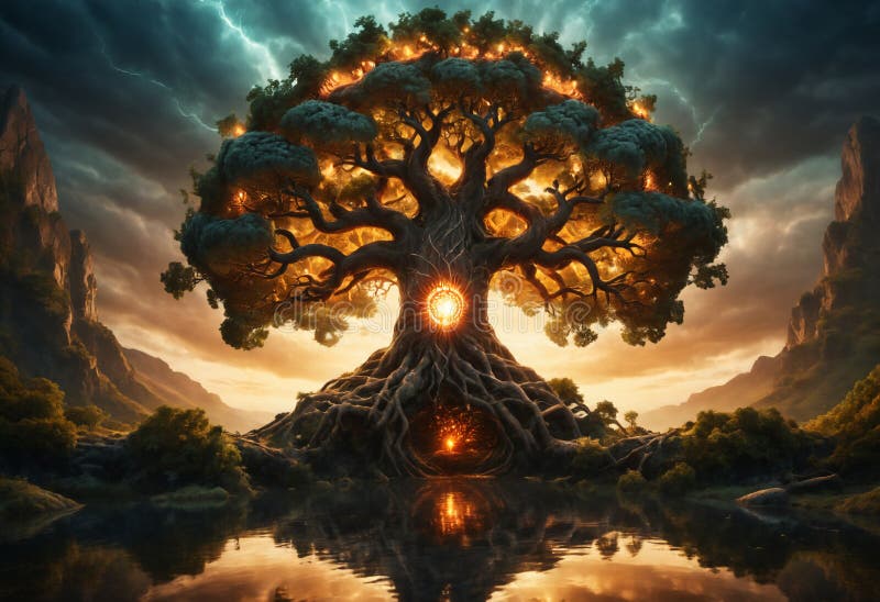 Yggdrasil the Glowing Tree of Life. Olorful Sacred World Tree of Norse ...