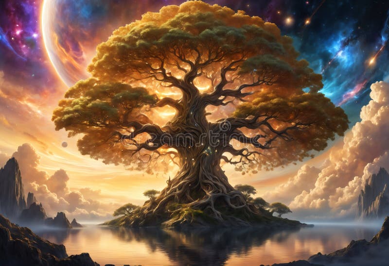 Glowing Yggdrasil Tree. Generative AI Stock Illustration - Illustration ...