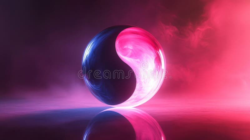 Glowing Yin Yang Sphere in Neon Pink and Blue Smoke Stock Illustration ...