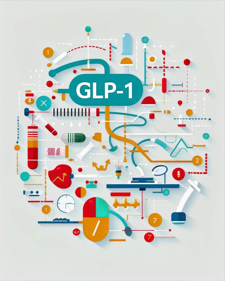GLP-1 Molecular Structure Illustration Showcasing Various Elements ...
