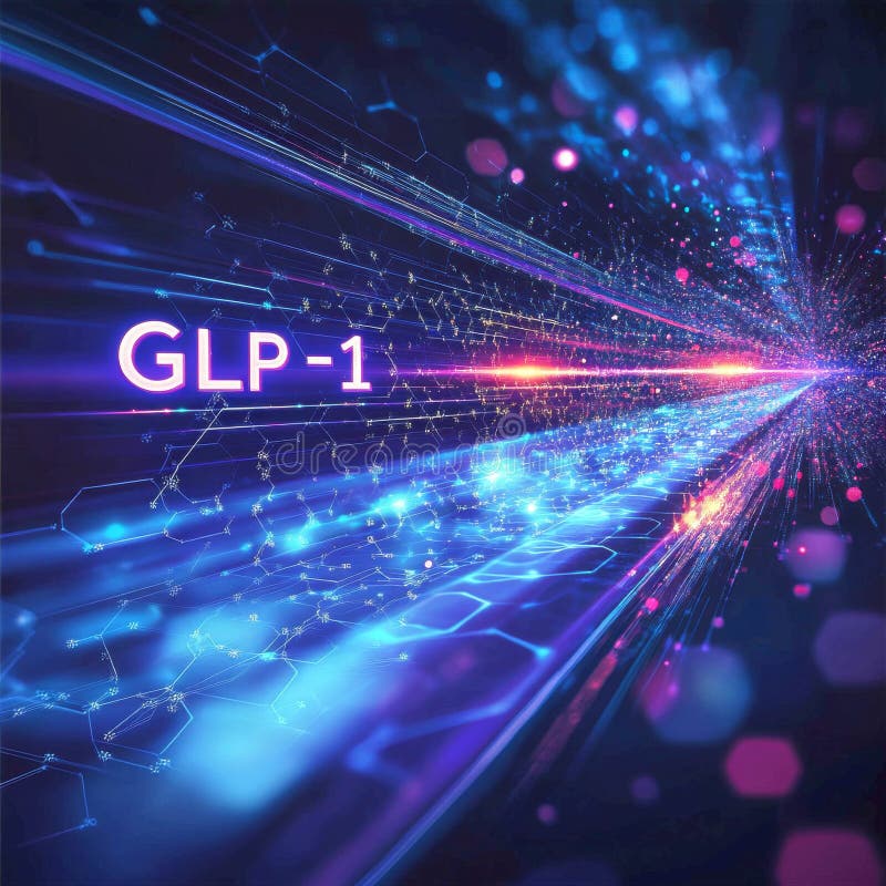 GLP-1 Molecular Structure Visualization with Vibrant Light Trails Stock ...