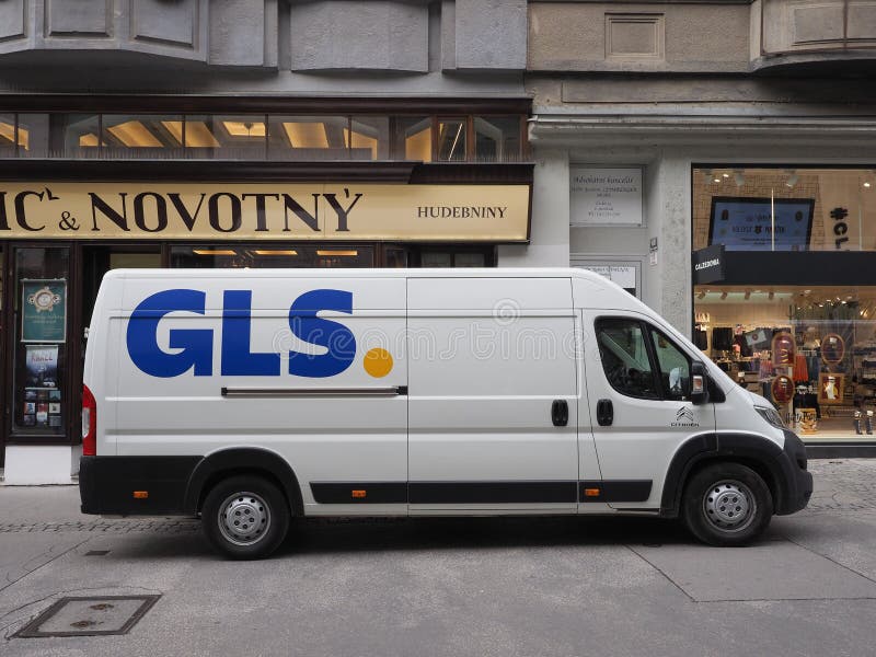 GLS courier van in Brno editorial stock image. Image of transit - 265021379