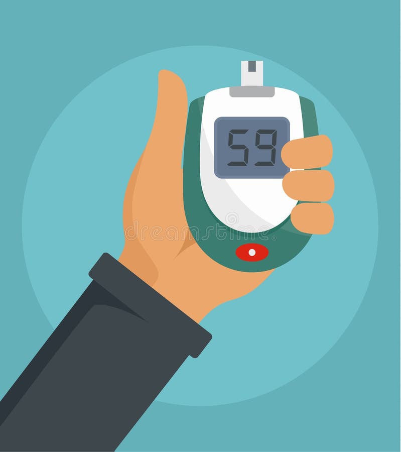 Hand With Glucometer To Test Glucose Level In Diabetes Day, Vector ...