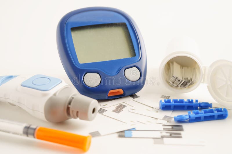 Glucometer Lancet and Test Strips Testing Sugar for Diabetes Stock ...