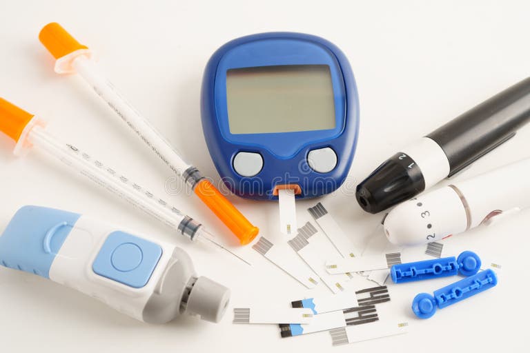 Glucometer Lancet and Test Strips Testing Sugar for Diabetes Stock ...