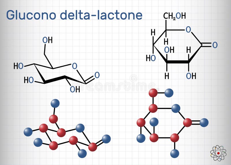Glucono-delta-lactone (gluconolactone, GDL) and Gluconic Acid Molecule ...