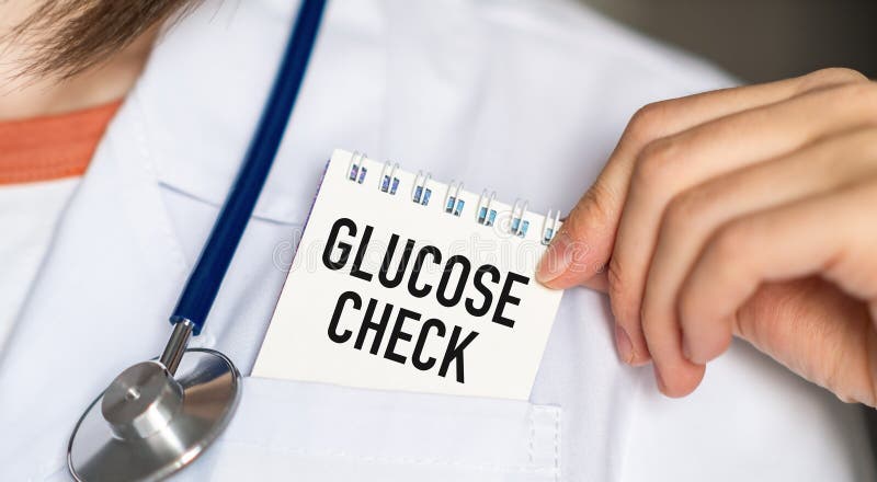 Glucose Check Text on White Card in Hand Doctor Taking it Out of His ...