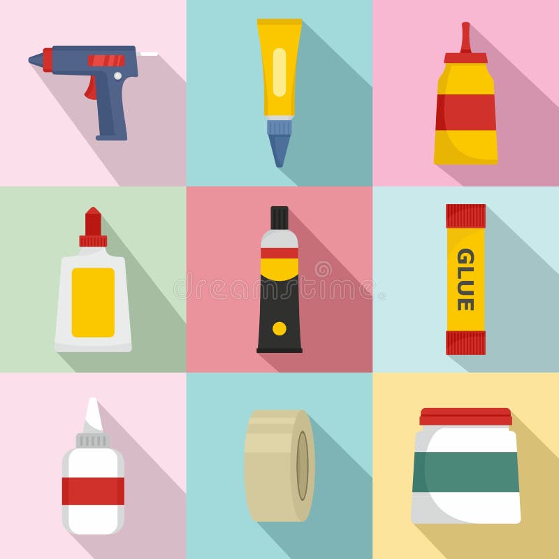 Glue Stick Adhesive Icons Set, Flat Style Stock Vector - Illustration ...