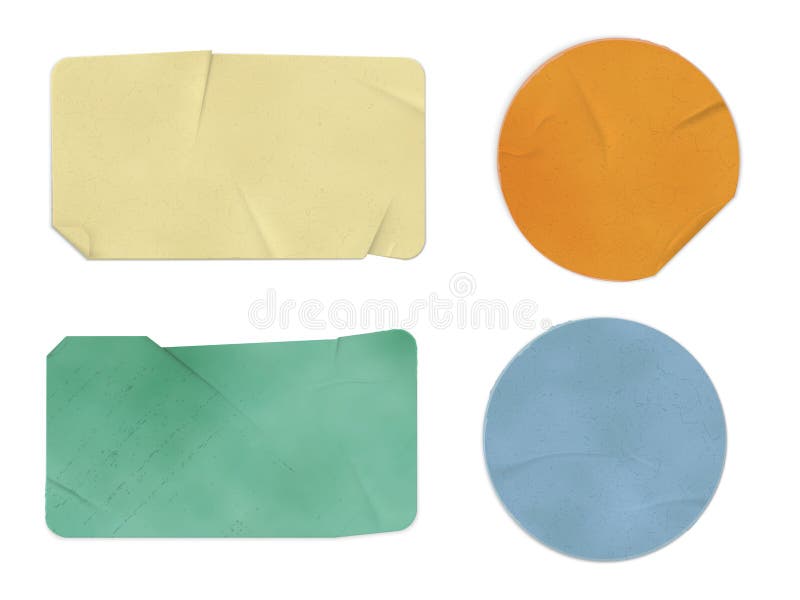 Glued Wrinkles Rectangular and Round Old Paper Sticker Vector Realistic ...