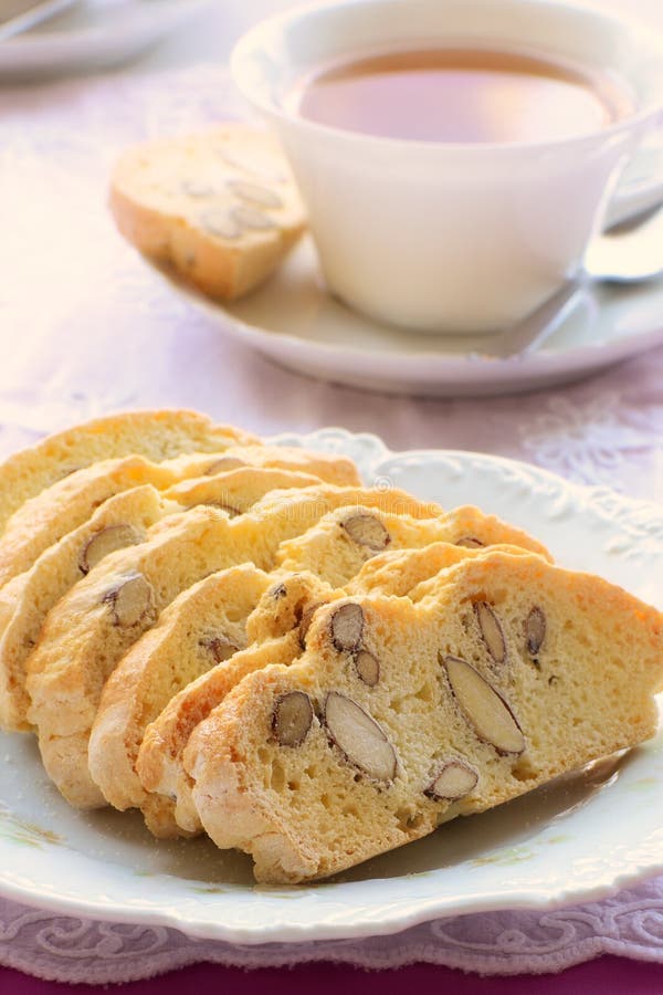 Gluten Free Almond Biscotti with Tea Stock Photo - Image of vertical ...