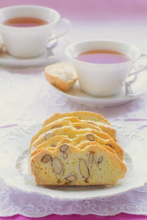 Gluten Free Almond Biscotti with Tea Stock Photo - Image of focus ...
