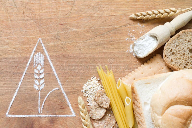 Gluten Warning Sign Symbol with Cakes, Pastas and Bread Stock Photo ...
