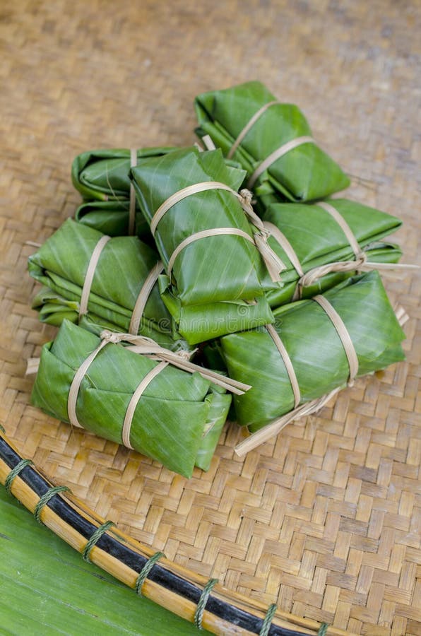 Glutinous Rice Steamed in Banana Leaf Stock Photo - Image of banana ...