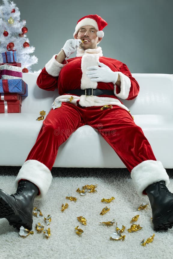 Gluttonous Santa stock photo. Image of costume, claus - 78187040