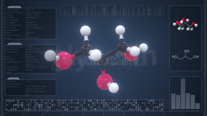 Glycerin Molecule with Description on the Computer Screen, 3d Rendering ...