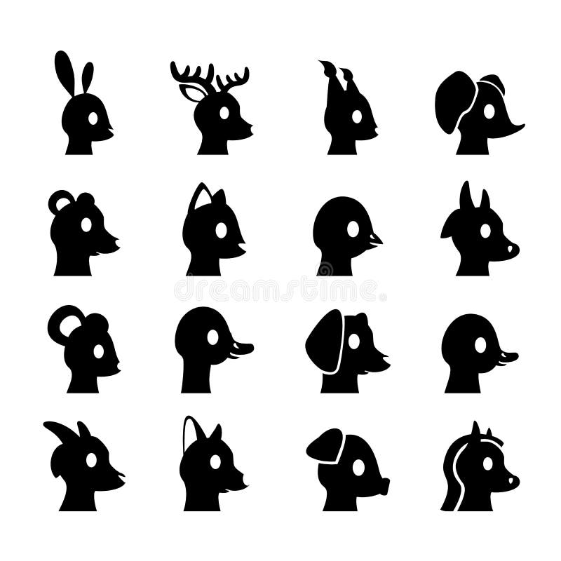 Glyph Animals Heads Stock Illustrations – 6 Glyph Animals Heads Stock ...