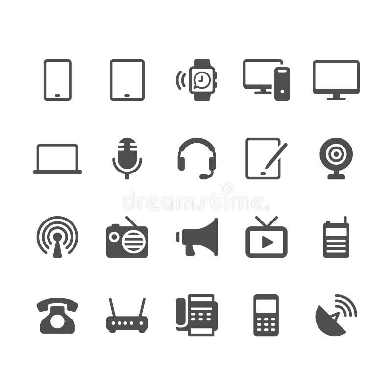Communication Device Glyph Icons Stock Vector - Illustration of pixel ...