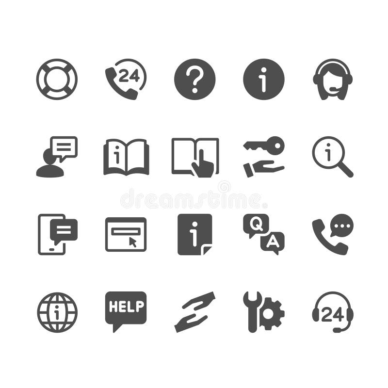 Help and Support Glyph Icons Stock Vector - Illustration of consulting ...