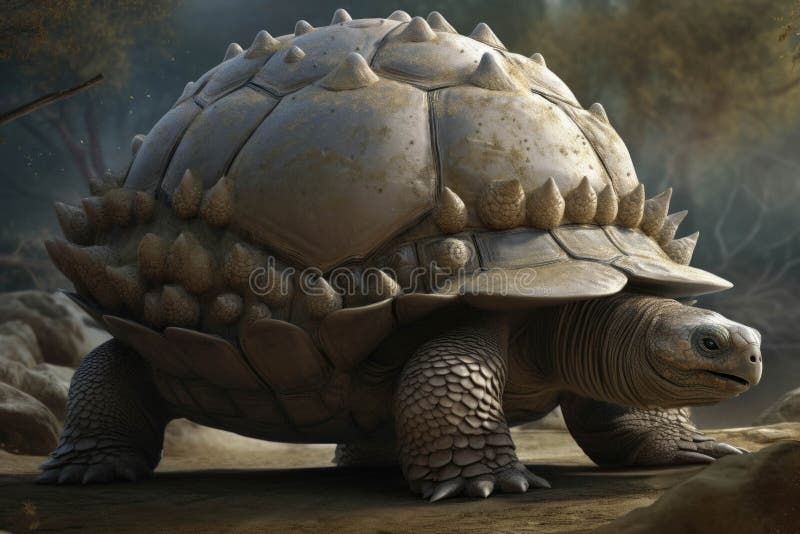 A Glyptodon Using Its Armored Shell To Protect Its Young. Stock ...