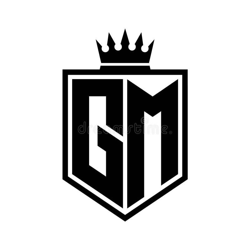 GM Logo Monogram Bold Shield Geometric Shape with Crown Outline Black ...
