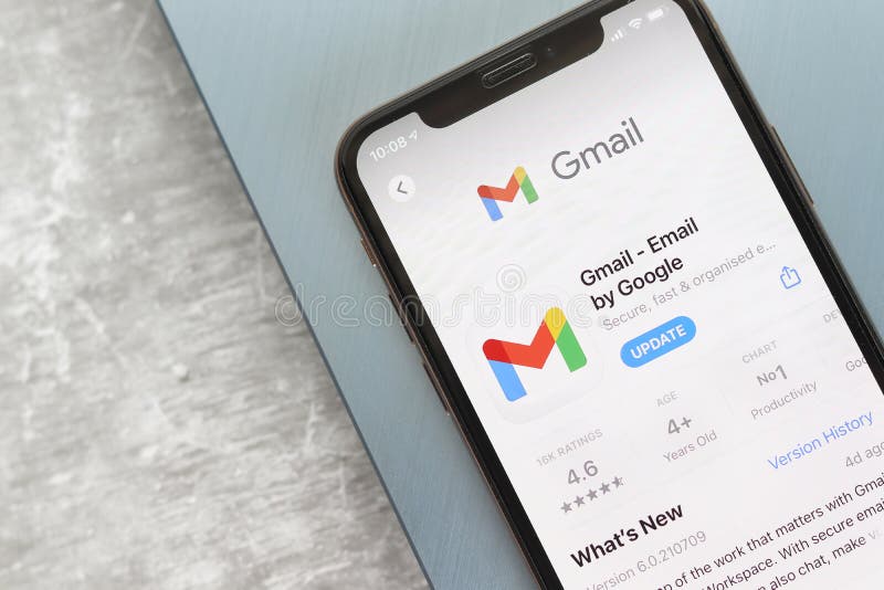 Gmail Application on Mobile Phone Screen. Editorial Image - Image of ...