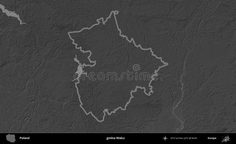 Gmina Walcz Outlined, Poland. Grayscale Stock Illustration ...