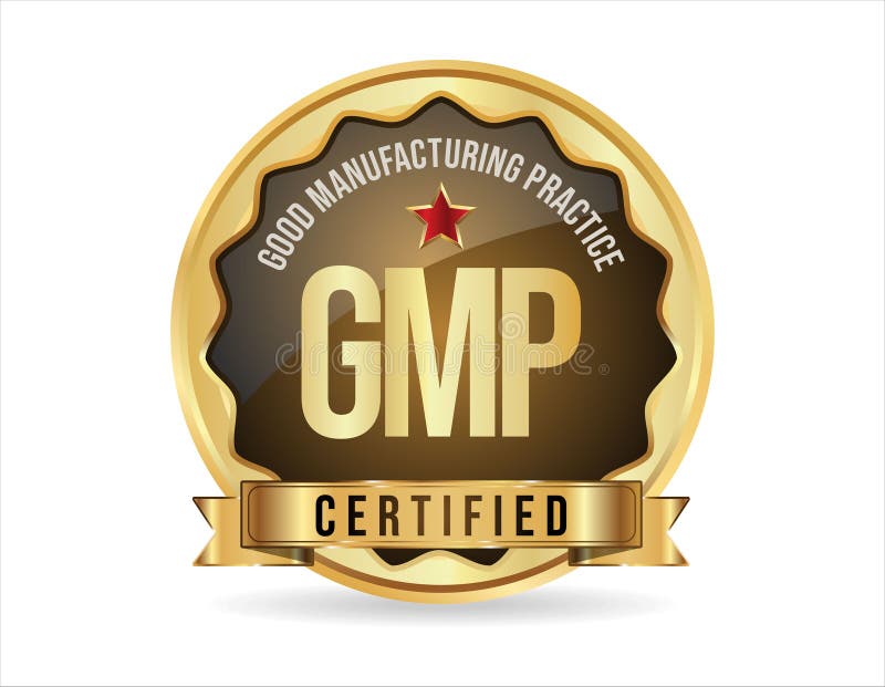 GMP Good Manufacturing Practice Certified Gold Stamp on White ...