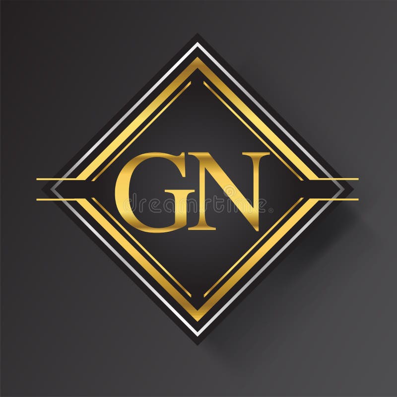 GN Letter Logo in a Square Shape Gold and Silver Colored Geometric ...