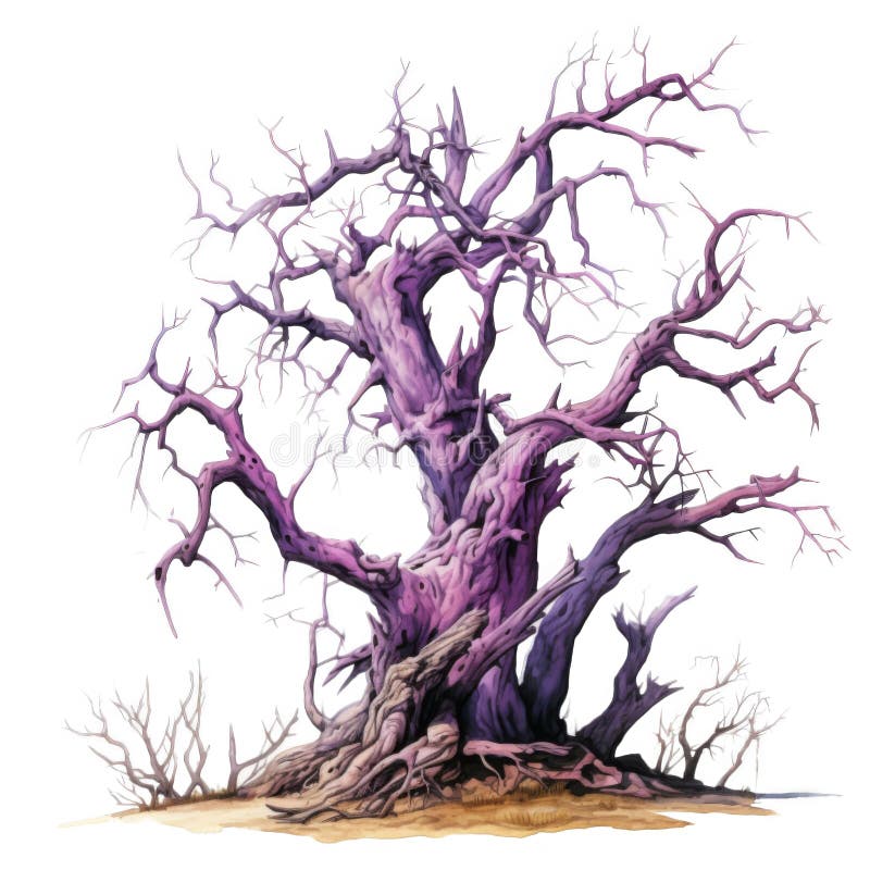 A Gnarled, Purple Tree with Twisted Branches and a Thick, Textured ...