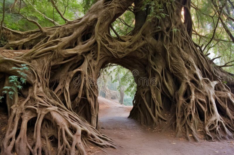 Gnarled Roots Creating a Natural Archway Stock Photo - Image of trees ...