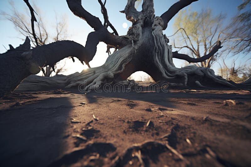 Gnarled Tree Casting Moon Shadows on the Ground Stock Photo - Image of ...