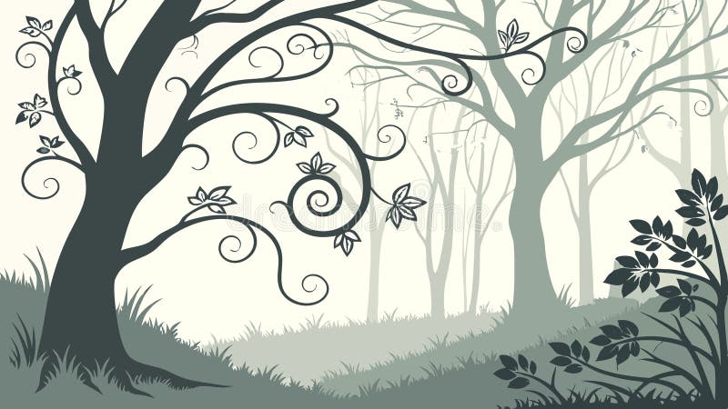 Gnarled Tree in a Forest Landscape, Vector Design Generative AI Stock ...