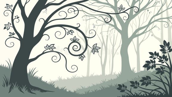 Gnarled Tree in a Forest Landscape, Vector Design Generative AI Stock ...