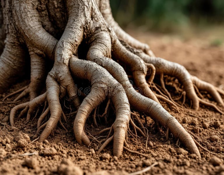 Gnarled Tree Roots Emerging from Soil with Complex Relief. Stock Photo - Image of ground, rough ...