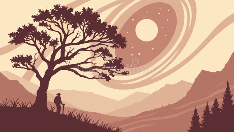 Gnarly Tree with Swirling Cosmic Backdrop, Vector Design Generative AI ...