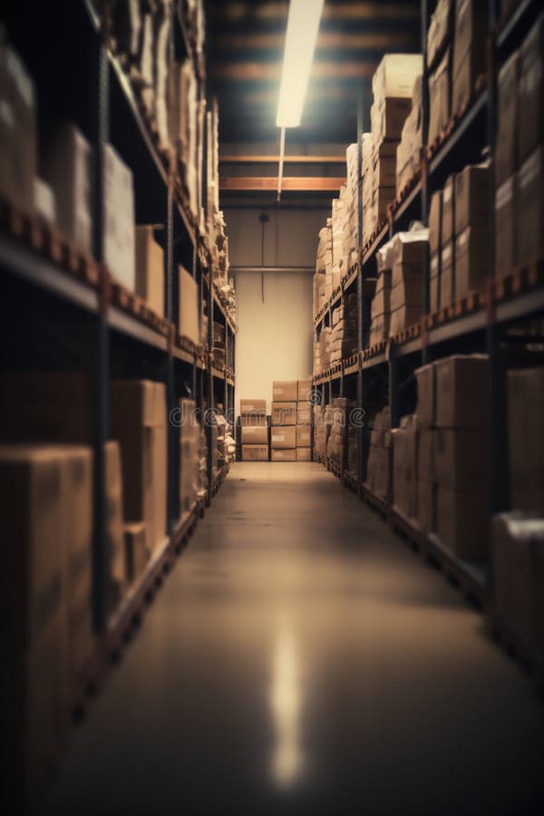 A Large Warehouse with Rows of Multiple Stacks of Boxes and Merchandise ...