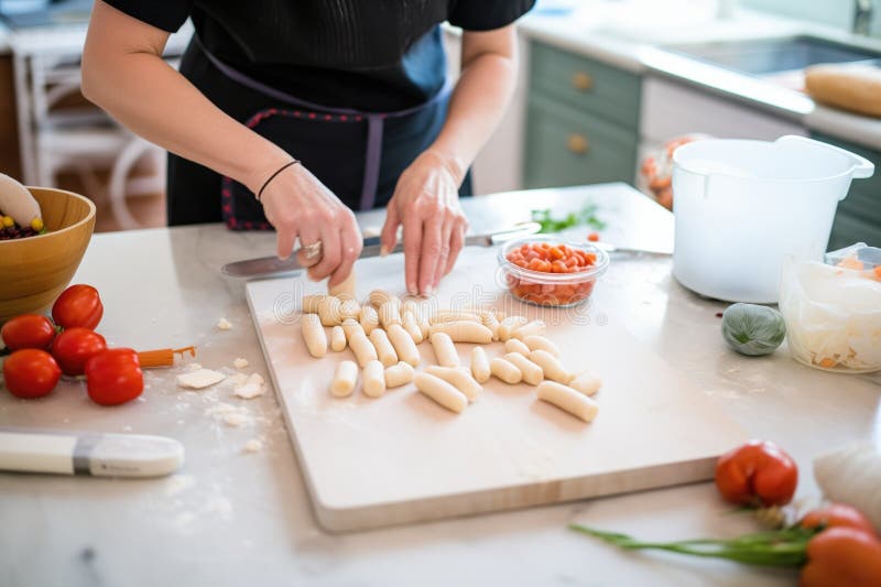 Gnocchi Making Process with Dough Cutter Stock Illustration ...