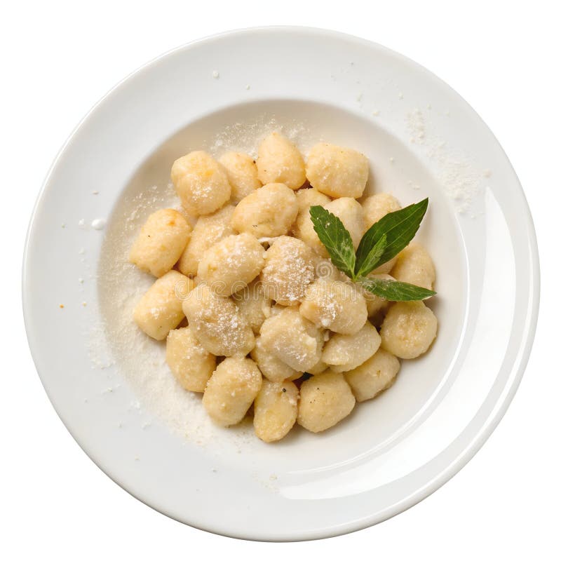 Gnocchi on White Plate - Top View, Isolated on White Background Stock ...